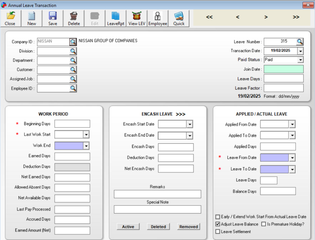 Leave Management Screen